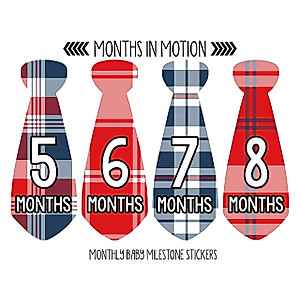 Months In Motion Monthly Baby Tie Stickers - Boy Month Milestone Necktie Sticker - Onesie Month Sticker - Infant Photo Prop for First Year - Shower Gift - Newborn Keepsakes