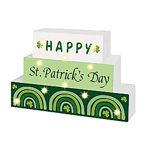 St Patricks Day Decorations, LED St Patricks Wood Block Sign, St Patrick Rustic Letters, Farmhouse Home Table Centerpiece Decor,St Patricks Day decor Tiered Tray, Tables, Mantel Decor,St Patricks Day Gift