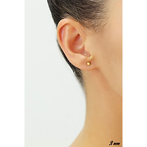 14k Yellow Gold Ball Stud Earrings with Secure Screw-backs (3mm)…