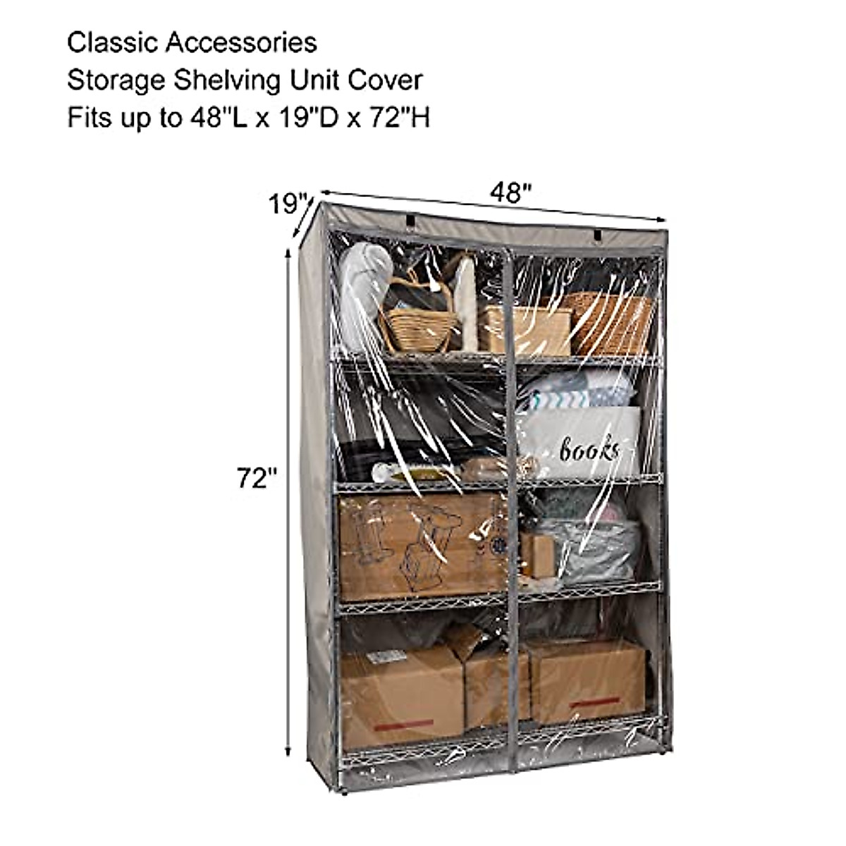 YLOVAN Storage Shelf Cover Wire Rack Shelving Dust Protective, Fits Racks 48" Lx19''Dx72''H One Side See Through Panel (Cover only)