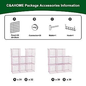 C&AHOME Wire Cube Storage, 8 - Cube Organizer Metal C Grids, Modular Shelves Units, Closet Organizer, Ideal for Home, Office, Living Room, 24.8" L x 12.4" W x 48.4" H, Pink UWCS3008P