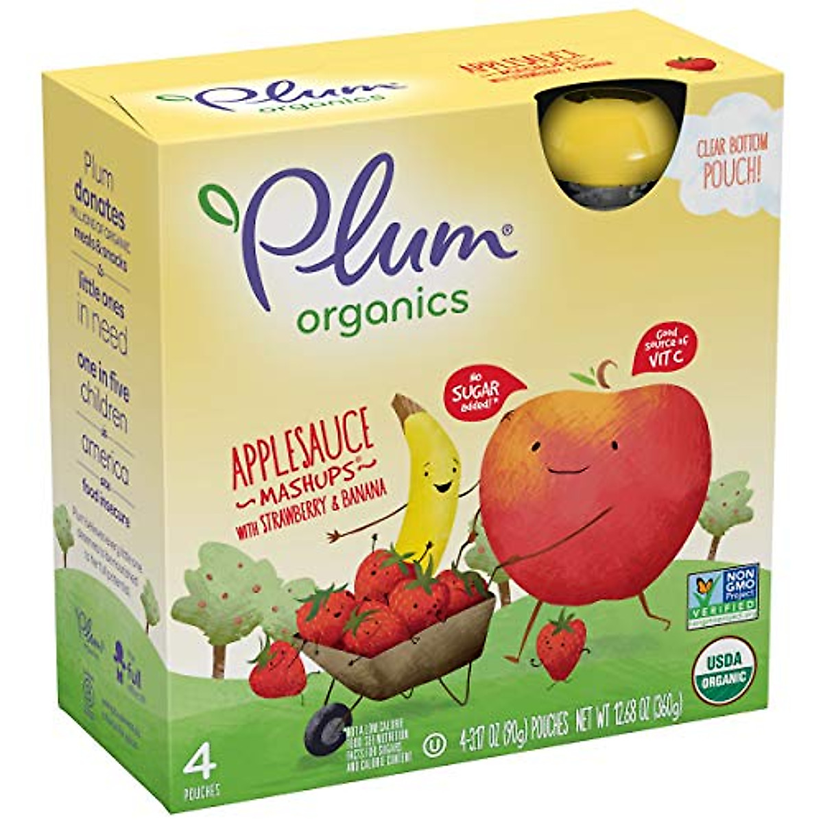 Plum Organics Applesauce, Strawberry & Banana, 3.17 Oz, 4 Ct