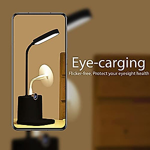 Small Desk Lamps for Home Office with USB Charging Port Pen Holder Battery Display, 3 Modes Reading Desk Light College Dorm Room Essentials for Guys Girls, Kids Student Study Rechargeable Table Lamp