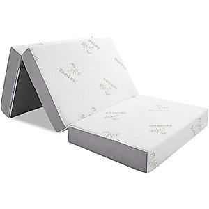Inofia Folding Mattress, 4 Inch Memory Foam Trifold Mattress with Ultra Soft Bamboo Cover, Non-Slip Bottom & Breathable Mesh Sides, Foldable Guest Mattress, Single Size (75" x 25" x 4")