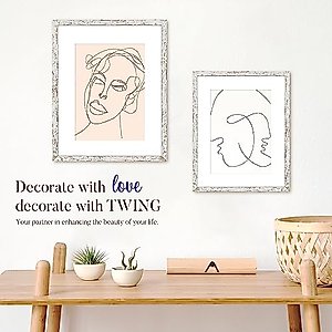 TWING Rustic Picture Frames 11x14 Set of 3, Distressed White Large Gallery Wall Frame Set Display Photos 8 x 10 with Mat or 11 x 14 without Mat Wall Mounting Display Composite Wood