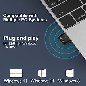 eppfun USB Bluetooth Adapter for PC Laptop Desktop, Bluetooth 5.3 Dongle Receiver, Wireless Audio Adapter, Support Windows11/10/8.1, Compatible with Mouse Keyboard Headphones/Headsets Printers