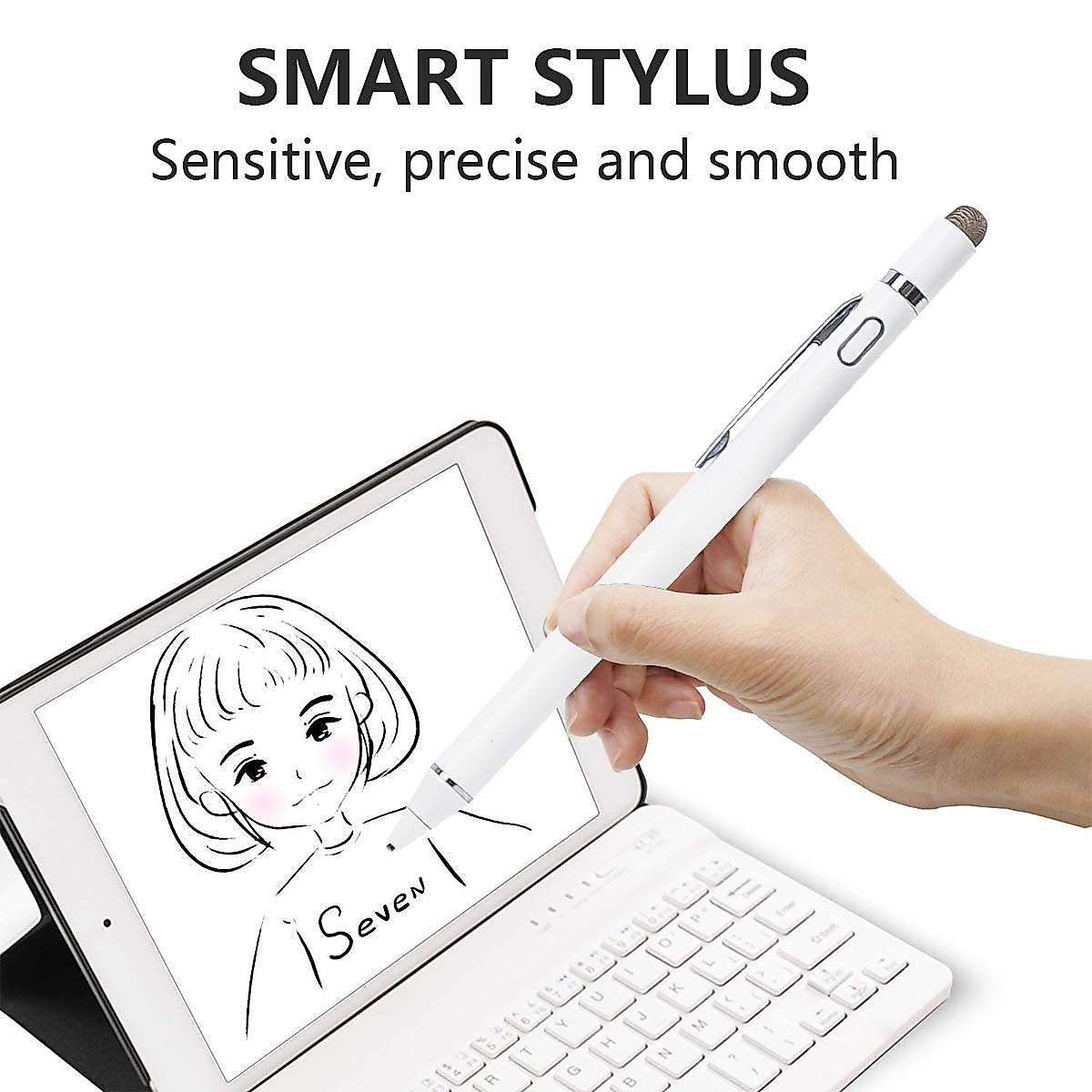 MENKARWHY Active Stylus Pen for Touch Screens, Digital Pencil Pen Fine Point Stylish Pencil Compatible with iPhone iPad Pro Air Mini Android and Other Tablets (White) E8910BJ