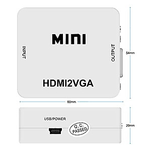 HDSUNWSTD HDMI to VGA Adapter with 3.5mm Audio Port (PC HDMI Source Output to VGA TV) for Old Computer Monitor Laptop Projector 1080P Video (Female HDMI in, Female VGA Out)