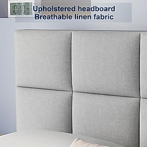 Molblly Twin Bed Frame with Upholstered Headboard, Strong Frame and Wooden Slats Support, Non-Slip and Noise-Free, No Box Spring Needed, Easy Assembly, Light Grey