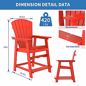 VSMKSJ Red Tall Adirondack Chair Outdoor Patio Chair and Weather Resistant Adirondack Balcony Chair for Porch,Garden,Backyard,Balcony (1 Chair)