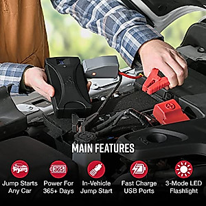 Cobra 1000A Jump Starter - Lithium-ion Jump Starter & Power Bank with in-Car Jump Starting & Fast Charge USB, LED Flashlight, Jump Start Cables, 1000 Amp Peak Power for Any Car, Truck or Boat