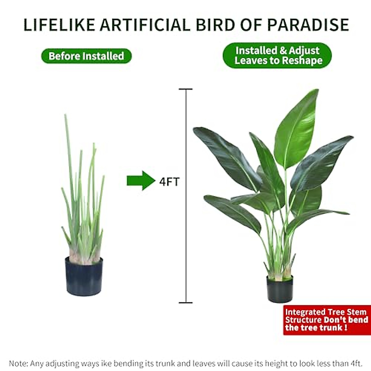 HAIHONG 2Packs 4FT Artificial Bird of Paradise Plant,Faux Palm Tree Potted Plant with Real Touch Leaves,Fake Trees for Home Living Room Office Indoor Outdoor Decor(4 FT-2Packs)