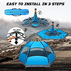 BornTech 1 Minute Instant Easy Setup Pop Up Camping Tent Light Weight Backpacking Tent Waterproof Windproof Tents for Camping, Hiking, Outdoor Festivals, Beach (Blue, 4 Person)
