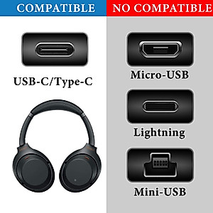 Geekria 1ft/30cm 2Pack USB-A to USB-C Headphones Charging Cable, Compatible with Sony WH-1000XM5, WH-1000XM4, WH-ULT900N, WH-XB920N, WH-H910N, INZONE H5, More Type-C Port Headphones