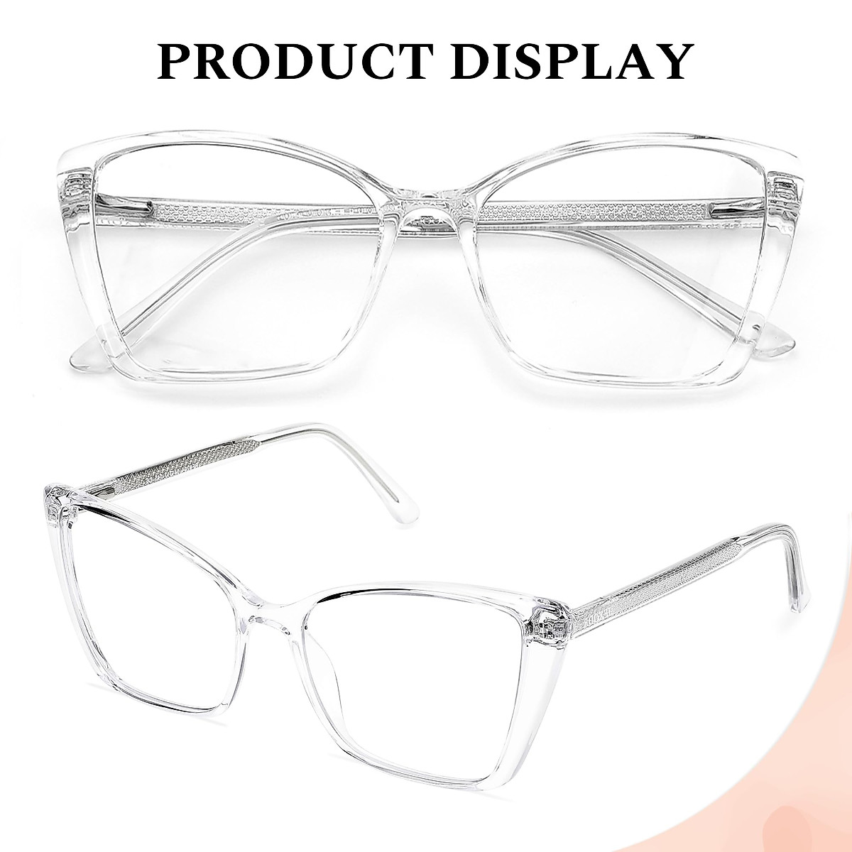 JFXQDR 2 Pack Women's Oversized Blue Light Blocking Glasses, Trendy Cat Eye Computer Gaming Eyeglasses Anti Eyestrain & UV Glare RF6204 (Black + Clear Cateye Frame)