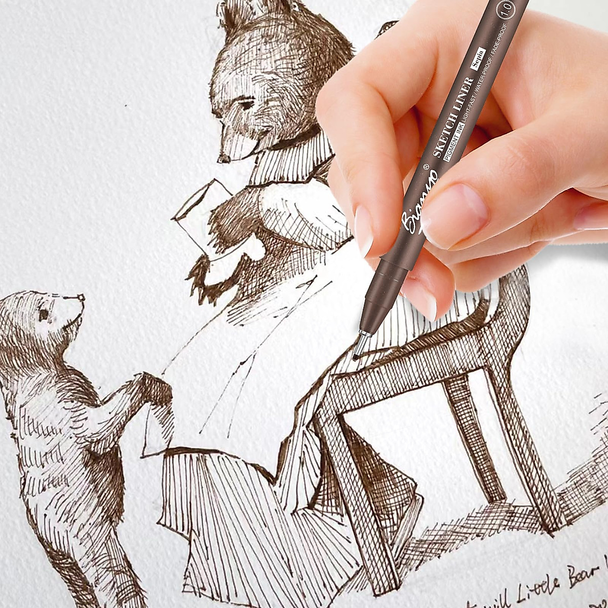 Bianyo Sepia Pigment Ink Micro-Pen Fineliners, 9 Assorted Sizes with a Zipper Pouch, Water-Resistant Archival Ink Pens for Drawing, Sketching, Bullet journaling, Note-taking, Accounting, Handwriting