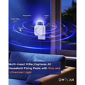 Indoor Fly Trap, Plug-in Bug Light Catcher with UV and Blue Light - Fruit Fly Traps for Indoors, Gnats, Mosquitoes, Flies, Moths,House Flies - Fly Traps Indoor for Home (2 Plug-in Base + 10 Refills)