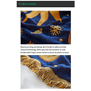 Erke Moon and Sun Throw Blanket Celestial Chair Recliner Cover Bed Spread Hippie Room Decor, Double Sided Cotton Woven Sofa Couch Furniture Aesthetic Throws - 50" X 70", Yellow/Blue