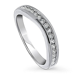 BERRICLE Sterling Silver Wedding Rings Channel Set Cubic Zirconia CZ Curved Half Eternity Ring for Women, Rhodium Plated Size 4