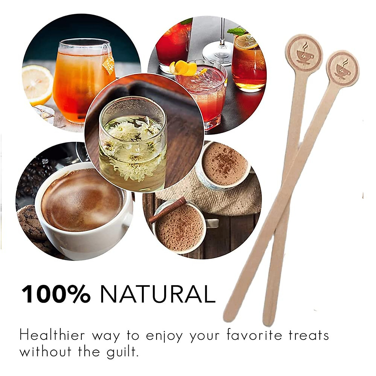 Coffee Stirrers Stir Sticks Wooden Beverage Mixer with Round Ends,Disposable Environmentally Friendly Biodegradable Cafe Grade Beverage Stir Sticks for 6 Inch Coffee Milk Cocktail Tea (100)