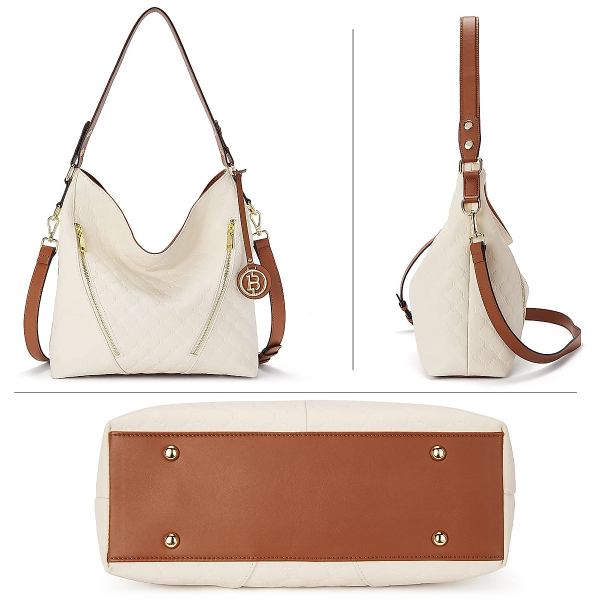 BOSTANTEN Women Leather Handbag Designer Large Hobo Purses Shoulder Bags Bundled with Small Bifold Zipper Pocket Wallet Card Case Purse with ID Window Brown