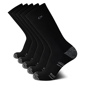 Calvin Klein Men's Crew Socks - 5 Pairs Performance Cushion Comfort Crew Socks - Breathable Athletic Socks for Men (7-12), Size 7-12, BlackGrey