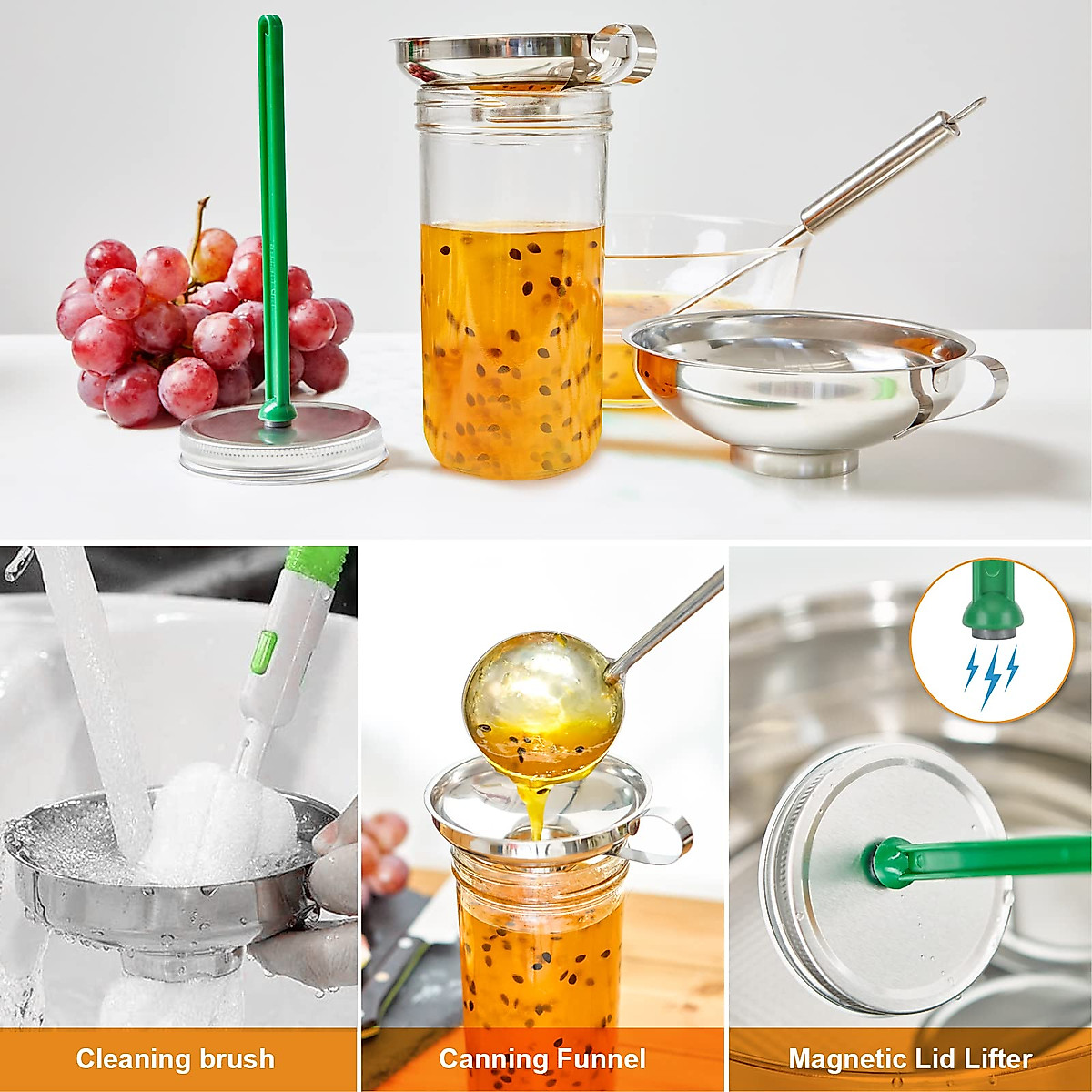 Canning Supplies Starter Kit, 10 Piece Stainless Steel Canning Set Tools for Water Bath/Pressure Canner with Cleaning Tools Home Canning Kit for Beginners