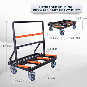 Upgrade Folding Drywall Cart Heavy Duty,Drywall Dolly with Rubber Swivel Casters,2200 lbs Load Capacity, Panel Cart Plywood Dolly Handling Sheetrock Plywood Glass Door and Windows Service Cart