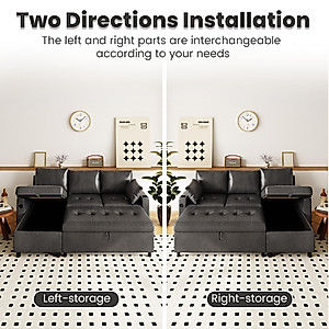 Danrelax Faux Leather L Shaped Sofa, L Shape Couch, Pull Out Bed with USB and Cup Holder, Storage Sofa Cama, Queen Sofa Bed, Sleeper Sofa Couch for Living Room, Sofa Bed Couch, Black