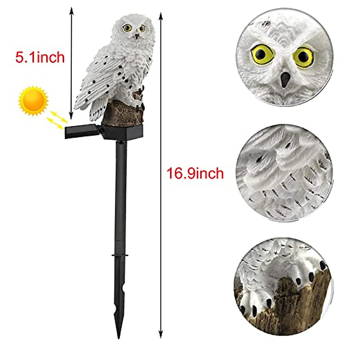 FLJZCZM Owl Figurine Solar LED Lights, Resin Garden Waterproof Decorations with Stake for Outdoor Yard Pathway Outside Patio Lawn Decor to Scare Birds Away