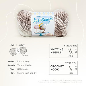 (1 Skein) Lion Brand Yarn Ice Cream Baby Yarn, Coffee Multicolor