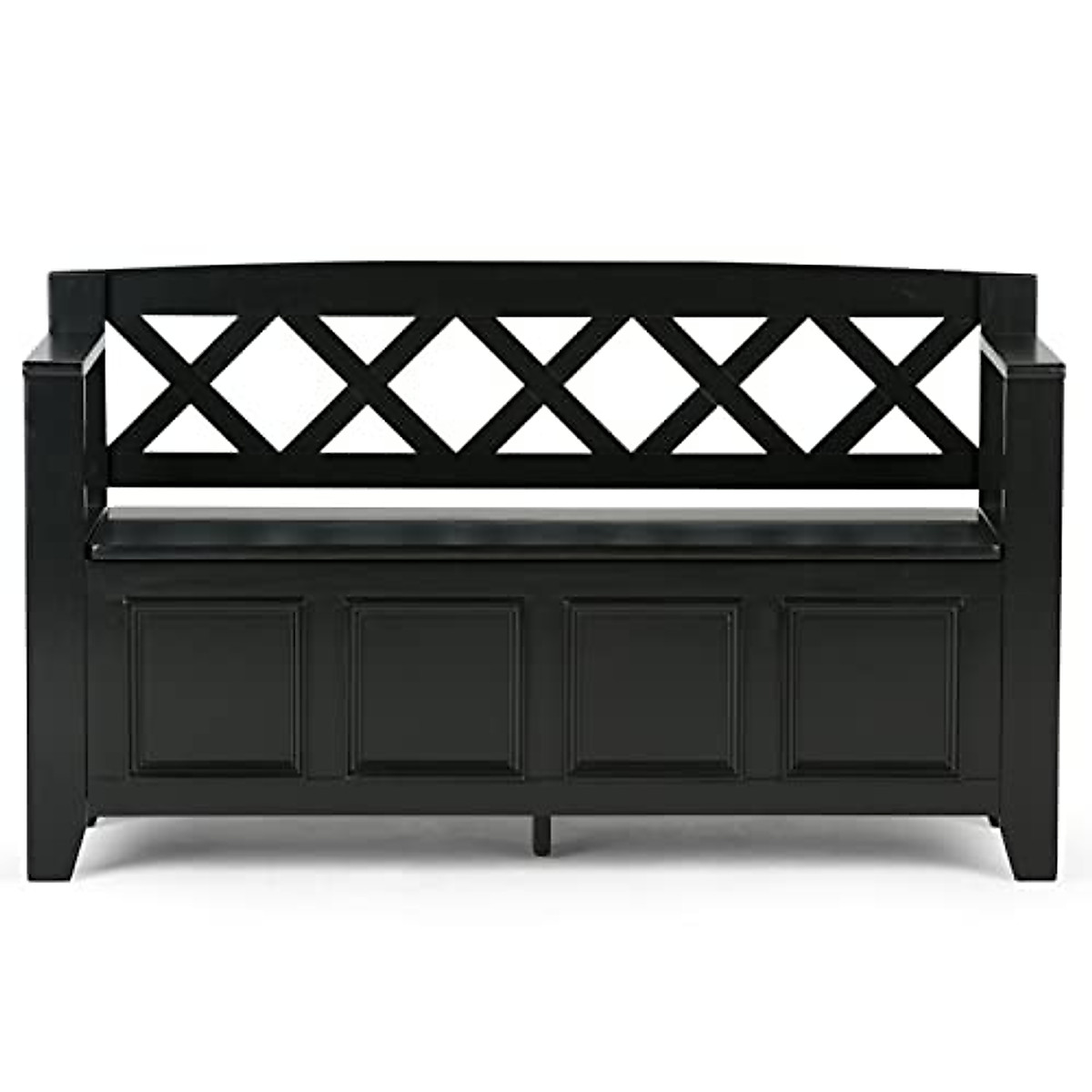 SIMPLIHOME Amherst SOLID WOOD 48 Inch Wide Entryway Storage Bench with Safety Hinge, Multifunctional Transitional in Black
