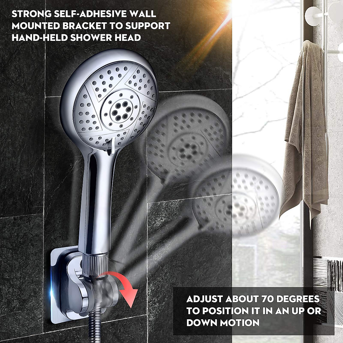 Strong Adhesive Shower Holder, PureHome Self-Adhesive Wall Mounted Shower Bracket for Handheld Shower Head