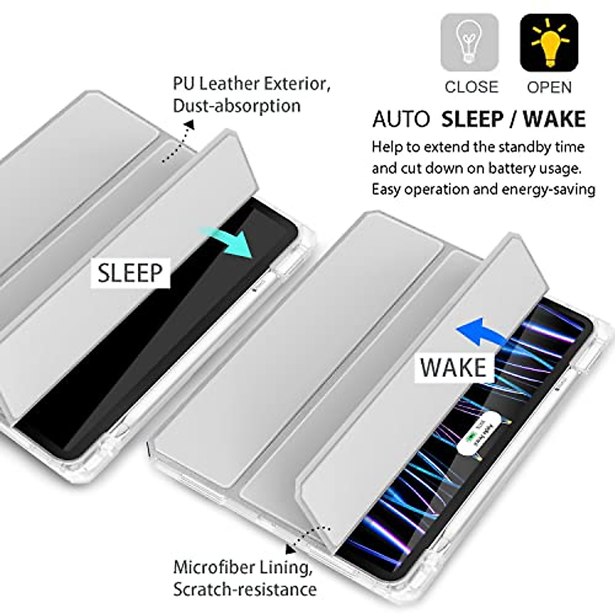 Hoidokly Clear Case for iPad Pro 11 inch (4th/3rd/2nd/1st Generation) 2022/2021/2020/2018 - [Built-in Pencil Holder] Shockproof Cover Transparent Back Shell - Gray