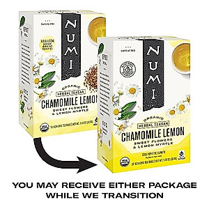 Numi Organic Chamomile Lemon Tea, 18 Count (Pack of 3) Herbal Teasan (Packaging May Vary)