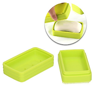 Foaming Soap Box for Traveling Soap Holder, Silicone Rectangular Bar Soap Holder with Brush Portable Soap Dish with Lid 2 in 1 Brush Soap Tray