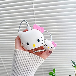 RTSXS Protective Case for Apple 20W iPhone USB-C Power Adapter Charger and USB Lightning Cable, 3D Cartoon Kawaii Saver Accessory Case for iPhone Charger (White cat)