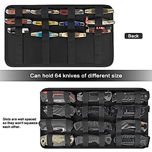 Knife Display Case for 64+ Pocket Knives, Folding Knives Cases for Collections, Butterfly Knife Storage Bag Holder Roll Organizer for Survival, Tactical, Outdoor, Kitchen, EDC Mini Knife- Black