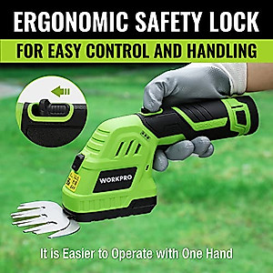 WORKPRO 12V Cordless Grass Shear & Shrubbery Trimmer - 2 in 1 Handheld Hedge Trimmer, Electric Grass Trimmer Hedge Shears/Grass Cutter with 2.0Ah Rechargeable Lithium-Ion Battery &1 Hour Fast Charger