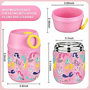 Healthlif 17oz Thermo for Hot Food, Vacuum Soup Thermo Small Kids Hot Food Container with Spoon, Stainless Steel Lunch Box Insulated Food Jar Leak Proof Soup Thermo for Adult Kids（Pink）