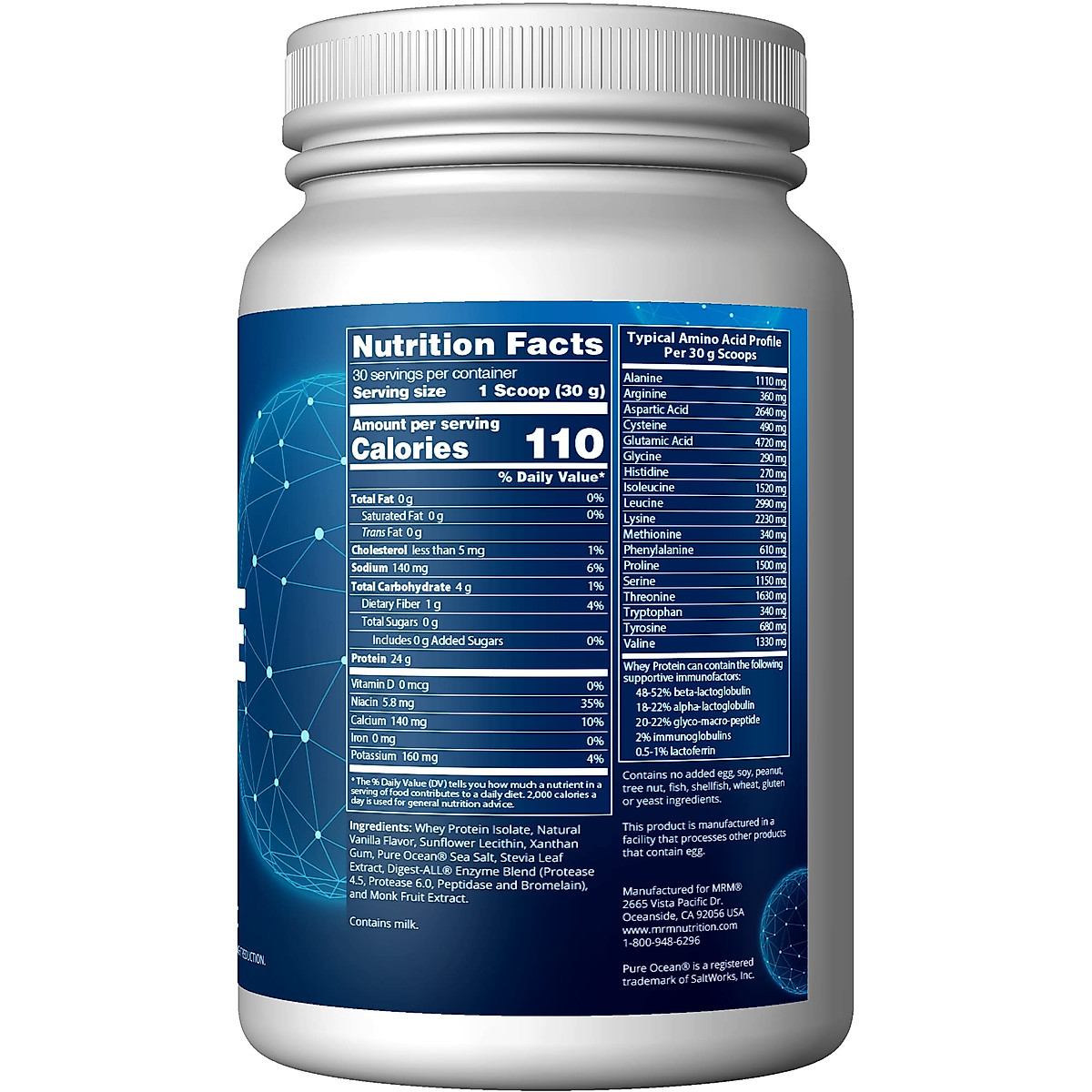 MRM Nutrition Isolate Whey Protein | Vanilla Flavored | 24g Protein | Added BCAAs + Glutamine | with Digestive Enzymes | Hormone + Antibiotic Free | 29 Servings