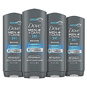 DOVE MEN + CARE Post-Workout 3-IN-1 (Body + Face + Hair Wash) With Peppermint 4 Count Infused with Electrolytes + Magnesium 18 oz