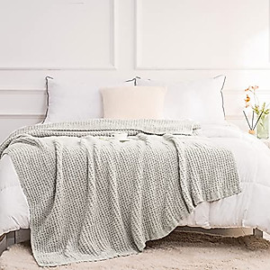 RECYCO Super Soft Throw Blankets for Bed, Warm Cozy Knit Blanket Lightweight Fluffy Throw Blanket for Couch Sofa Chair Living Room, Light Grey, 60x80 Inches, Laundry Bag Included