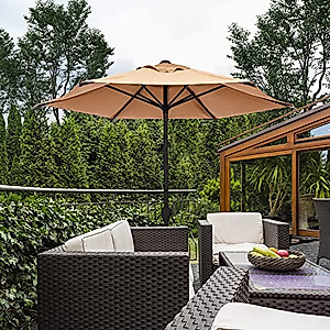 Abba Patio 7.5ft Patio Umbrella Market Outdoor Table Umbrella with Push Button Tilt and Crank, 6 Ribs, UV Protection, Tan