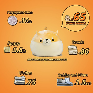 Stuffed Animal Storage Bean Bag Chair Cover for Kids Yellow Dog Shiba Inu Bean Bag Chair for Girls XX-Large Size Toy Organizer Cover Only Without Filling