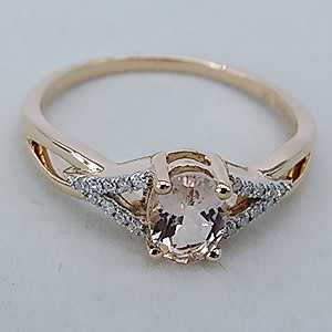 Dazzlingrock Collection 10K Round Morganite & White Diamond Ladies Split Shank Halo Engagement Ring, Rose Gold, Size 6.5