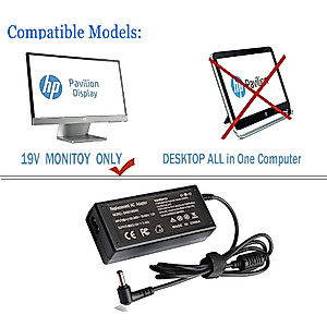 for HP Monitor Power Cord 20" 21.5" 23" 23.8" 25" 27"; 22cwa 25vx 22bw 23bw 23cw 24ea 24es 25bw 25es 25xw 27bw 27xi 27er HP Monitor Power Supply IPS LED Backlit Full HD Display