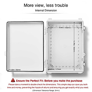 QILIPSU Hinged Cover Stainless Steel Latch 370x270x150mm Junction Box with Mounting Plate, ABS Plastic DIY Electrical Project Case IP67 Waterproof Dustproof Enclosure Grey (14.6"x10.6"x5.9")