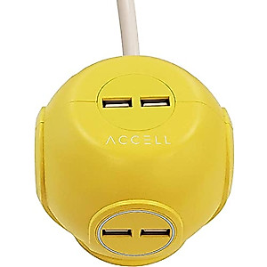 Accell Power Cutie - Compact Surge Protector with 3 Tamper Resistant 540J Surge Protected AC outlets and 4 USB-A Charging Ports, 6ft Cord, Yellow (D080B-049E)