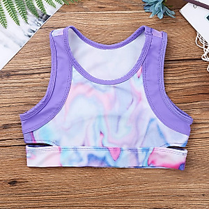 TiaoBug Kids Girls 2 Pieces Sport Sets Printed Crop Vest Tops and Leggings Tracksuit for Yoga Dance Lavender 6 Years